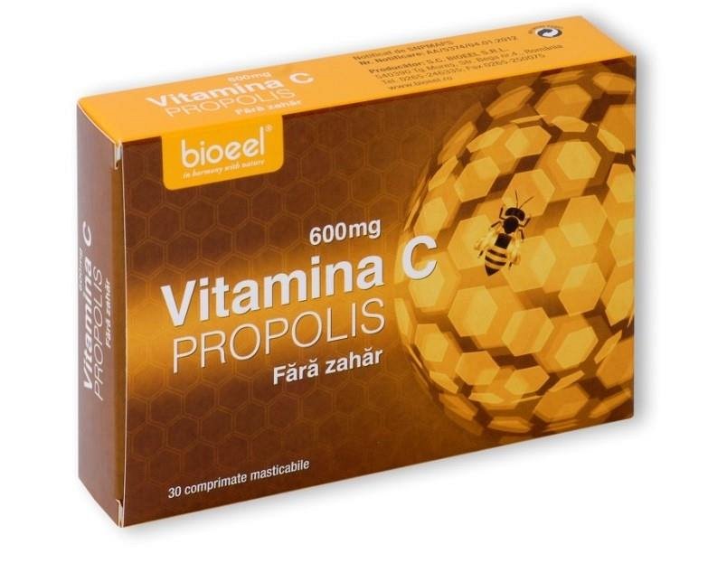Vitamina c + propolis fara zahar 600mg 30cpr, Bioeel