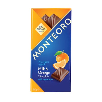Ciocolata cu lapte si portocale, monteoro, fara zaharuri adaugate, 90g ...